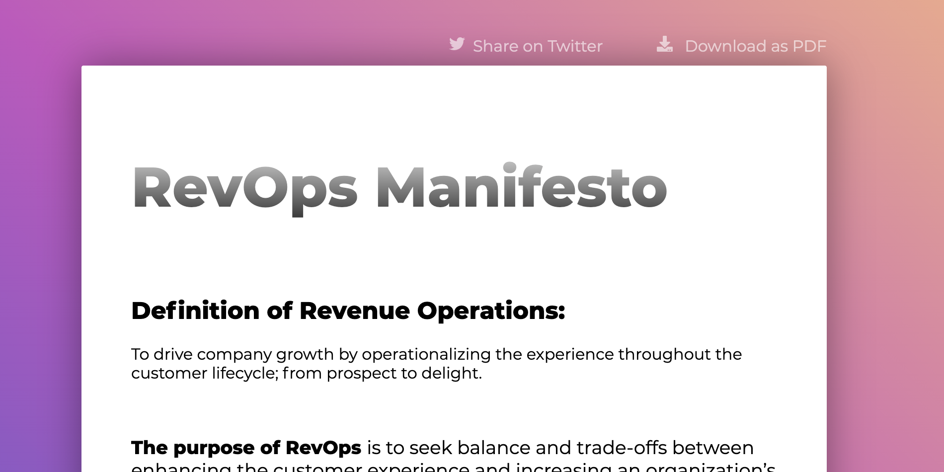 RevOps Manifesto | Definition of RevOps or Revenue Operations
